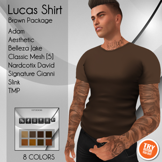 Second Life Marketplace - [D2T Designs] Lucas Shirt BrownPack (Unpack HUD)